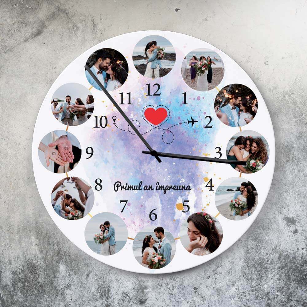 Ceas Personalizat 12 Poze Primul An Împreună - Alege-l acum!