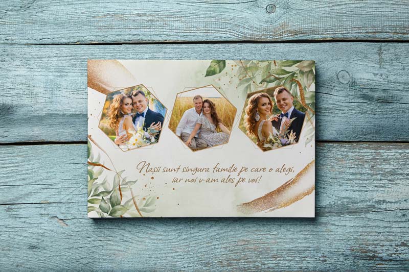 Magnet Personalizat cu 3 poze Mesaj pentru Nași 10x15